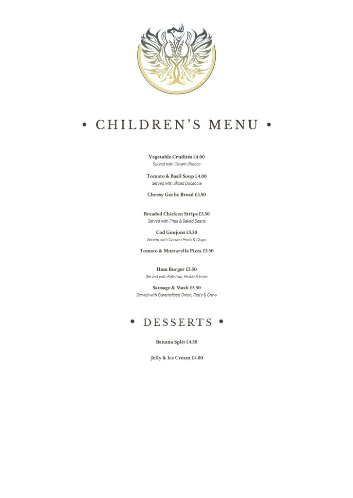 Children’s Menus - Phoenix Bar