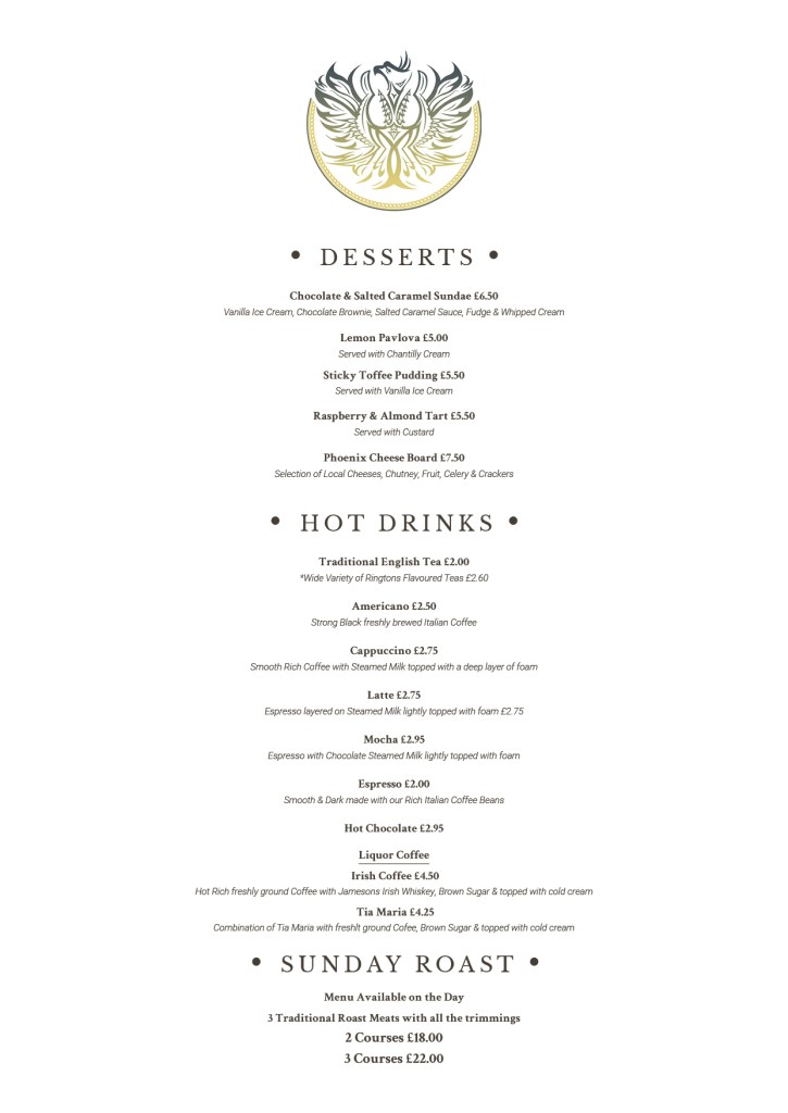Restaurant Menus - Phoenix Bar